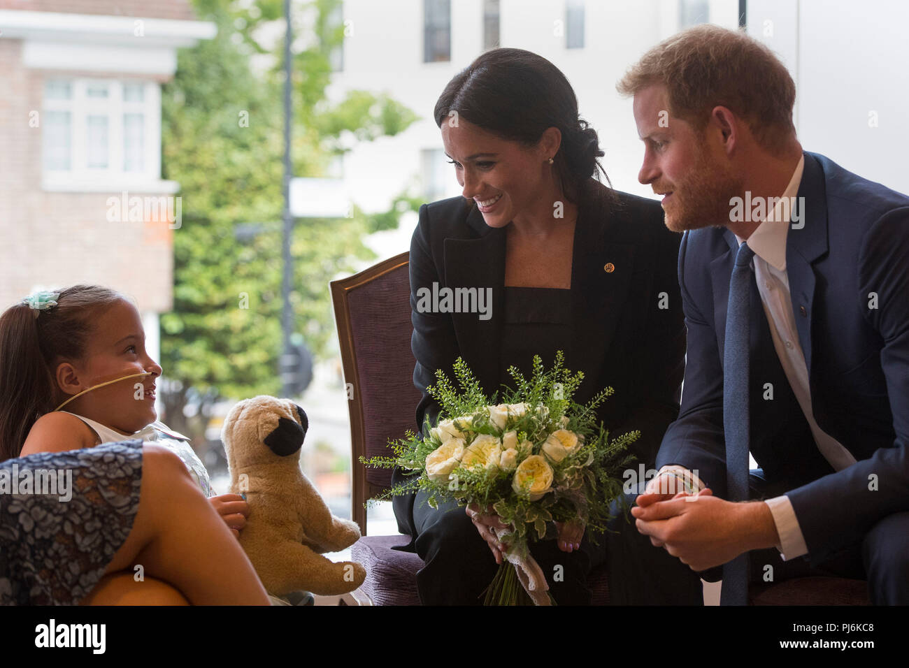 The Duke and Duchess of Sussex meet 7 year old Matilda Booth during the ...