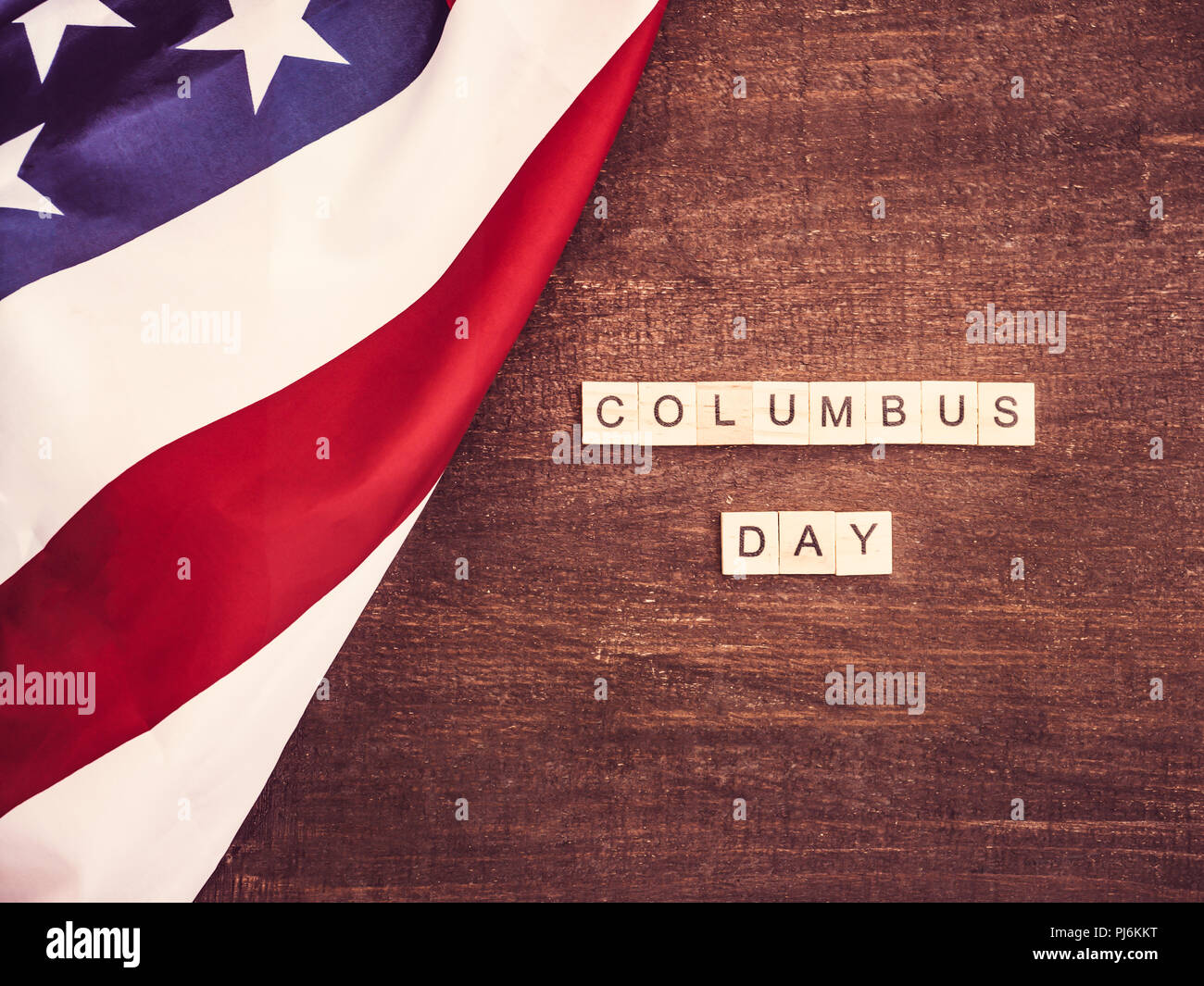 Wooden letters of the alphabet in the form of the word Columbus Day ...