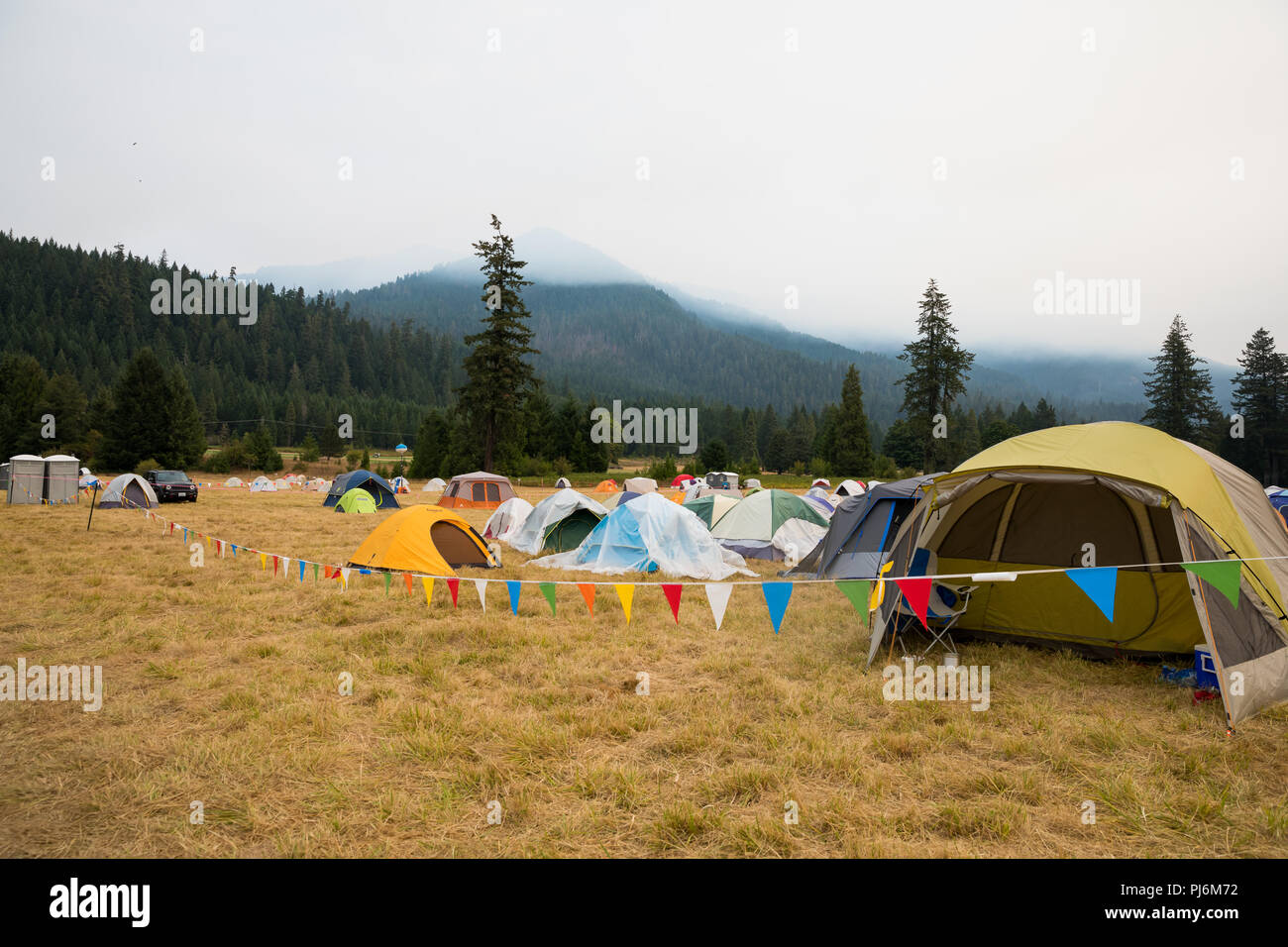 Terwilliger Fire Camp, OR, USA - August 30, 2018: Tents house ...