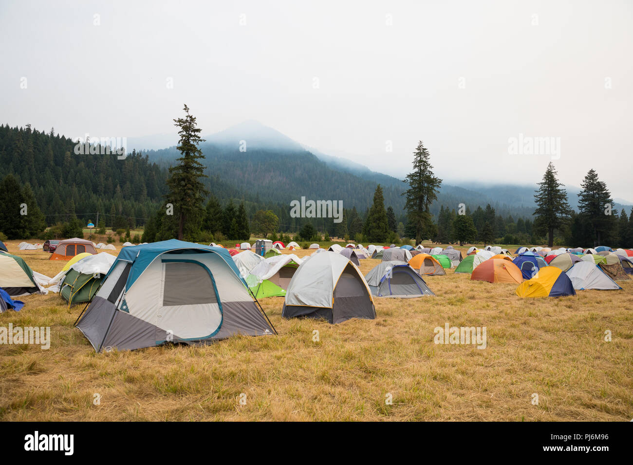 Terwilliger Fire Camp, OR, USA - August 30, 2018: Tents house ...