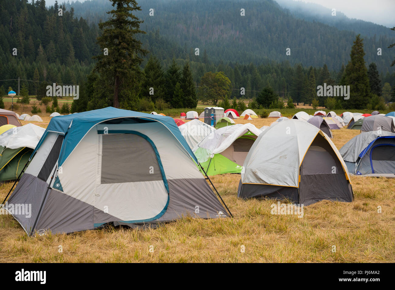 Terwilliger Fire Camp, OR, USA - August 30, 2018: Tents house ...