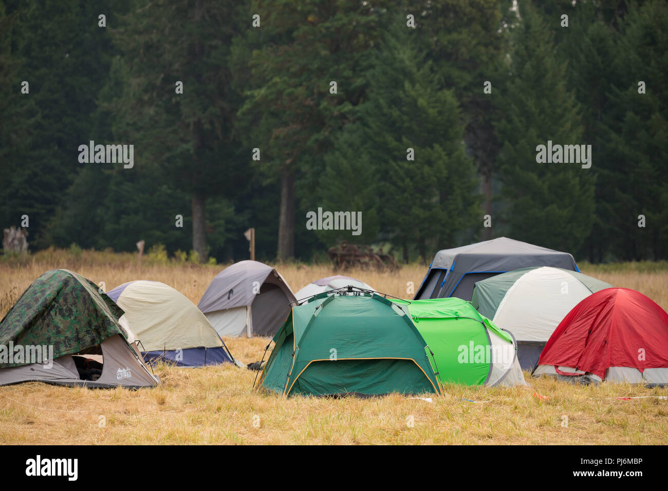 Terwilliger Fire Camp, OR, USA - August 30, 2018: Tents house ...