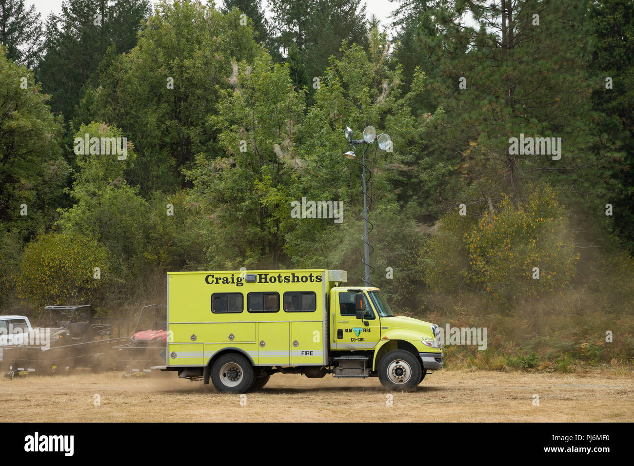 Terwilliger Fire Camp, OR, USA - August 30, 2018: Craig Hotshots fire ...