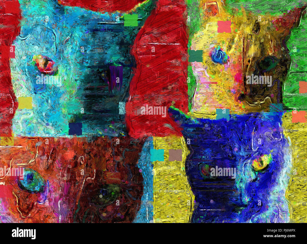 Abstract painting. Colorful cats Stock Photo - Alamy