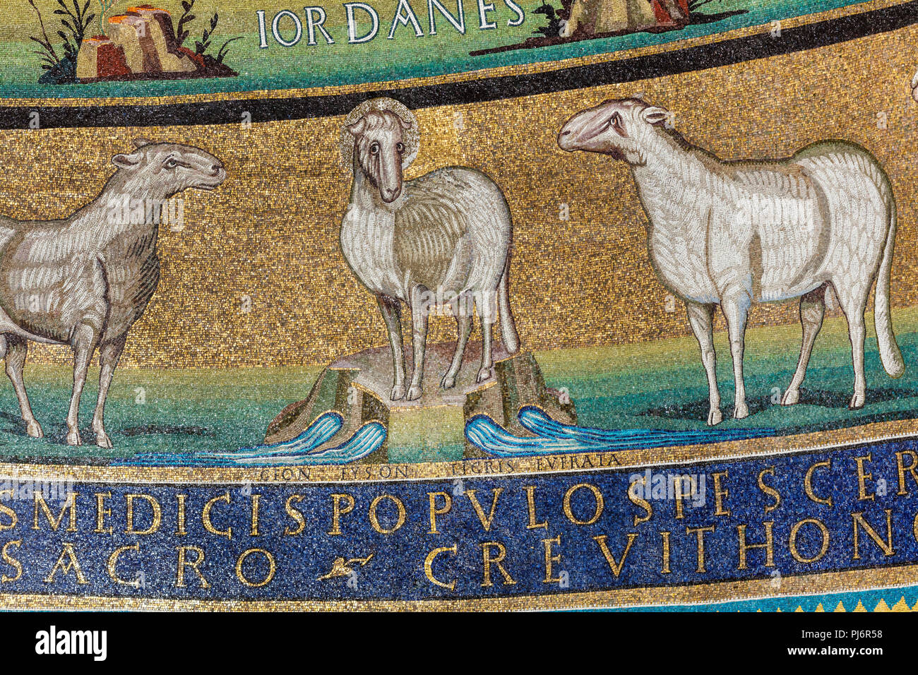 Mosaics (6th century), Church of Saints Cosmas and Damian interior ...