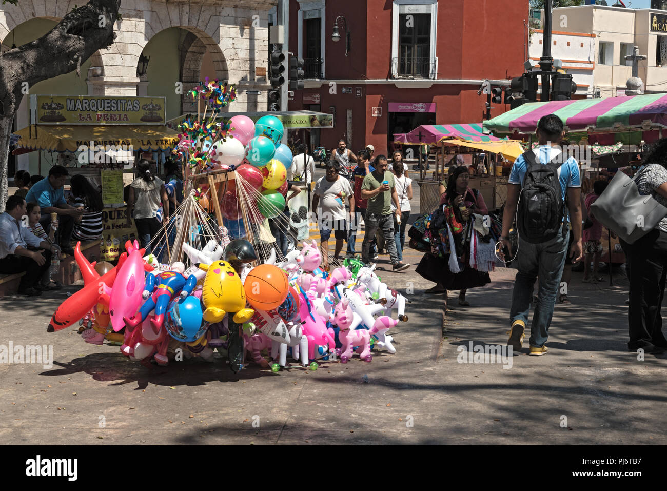 Stalls at the street festival in the Plaza de la Independencia the ...