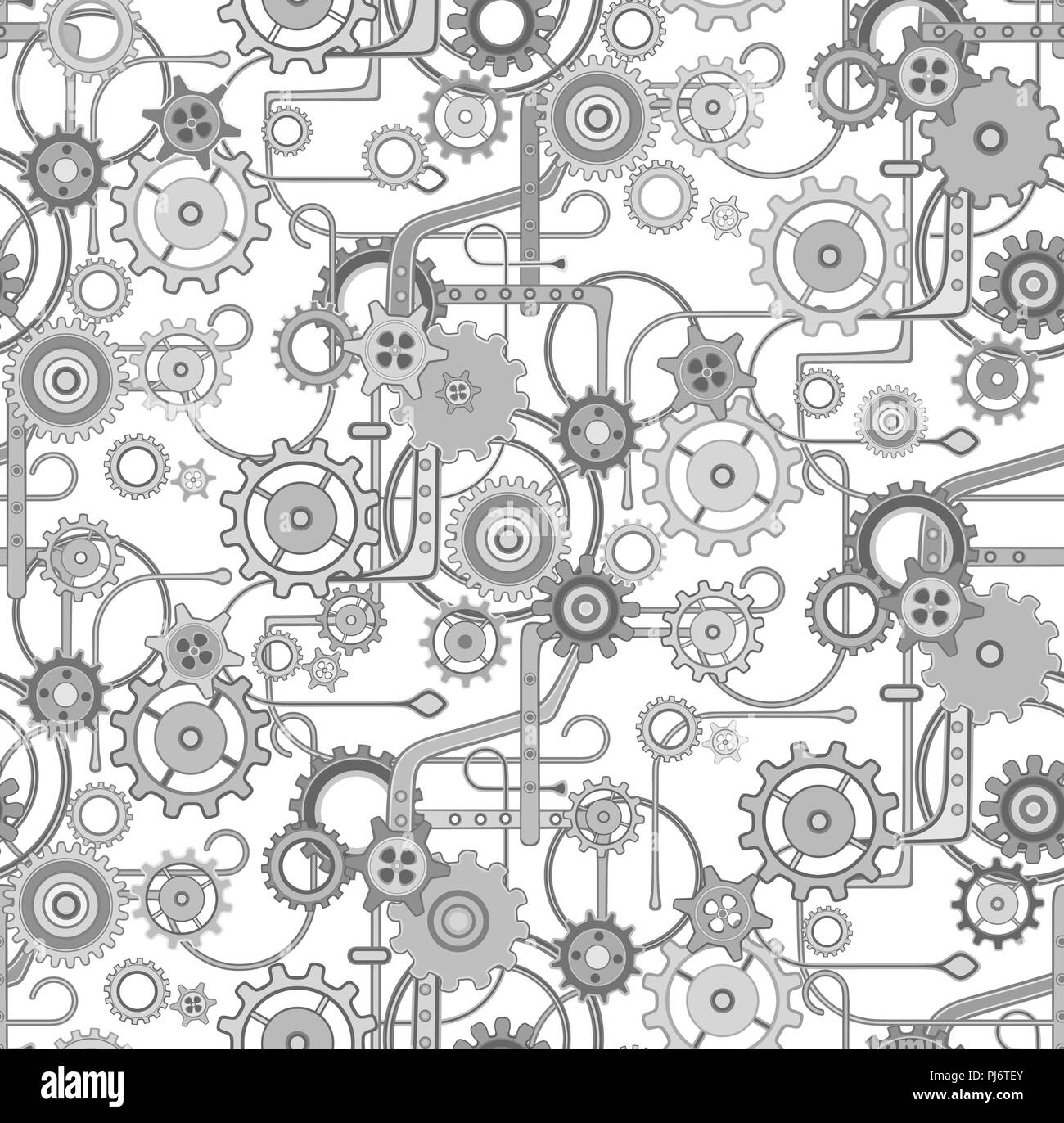Mechanical seamless vector background pattern . Monochromatic. Gray ...