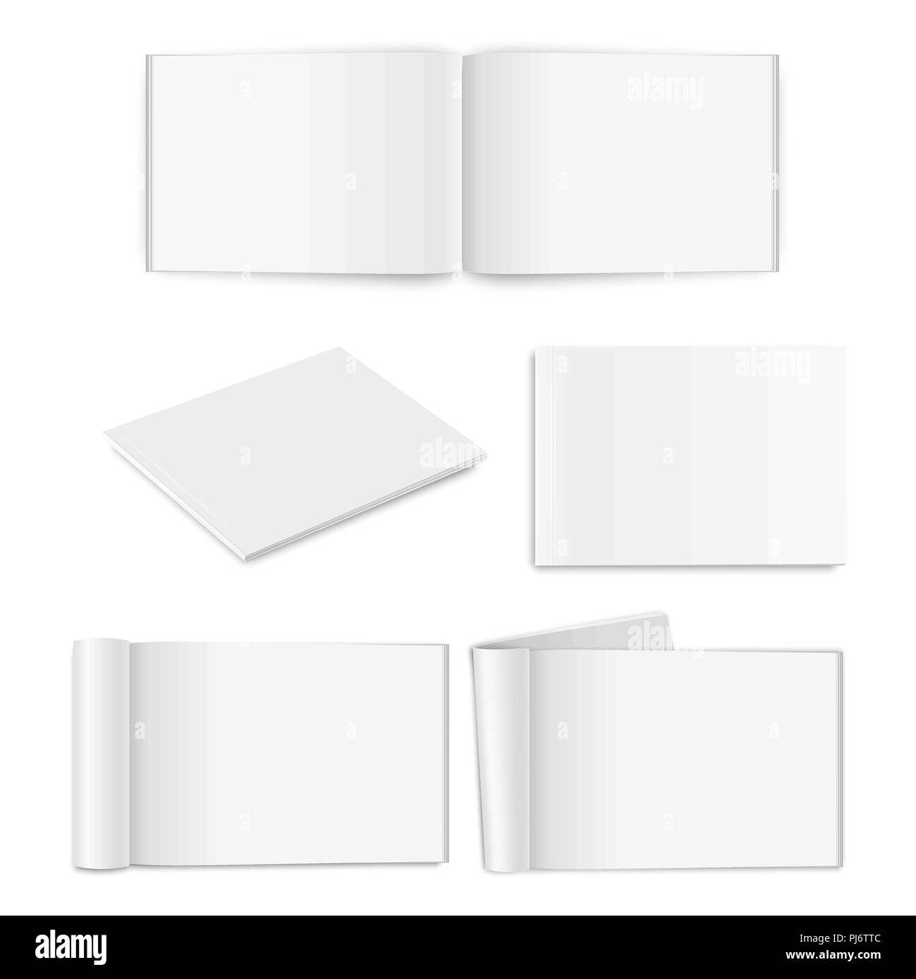 Vector realistic empty paper closed and opened A4 horizontal magazine ...