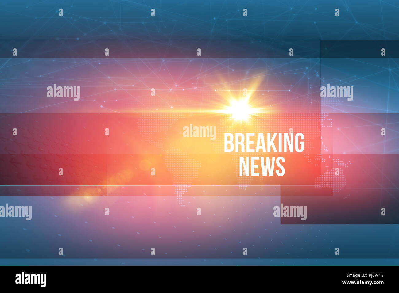 Graphical Breaking News Background With World Map And Lens Flare