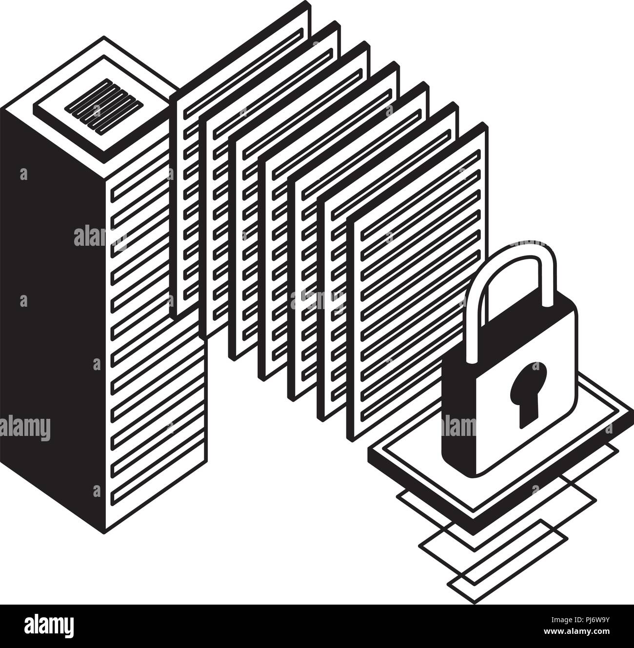 Database Server Center Security Data Network Vector Illustration Stock