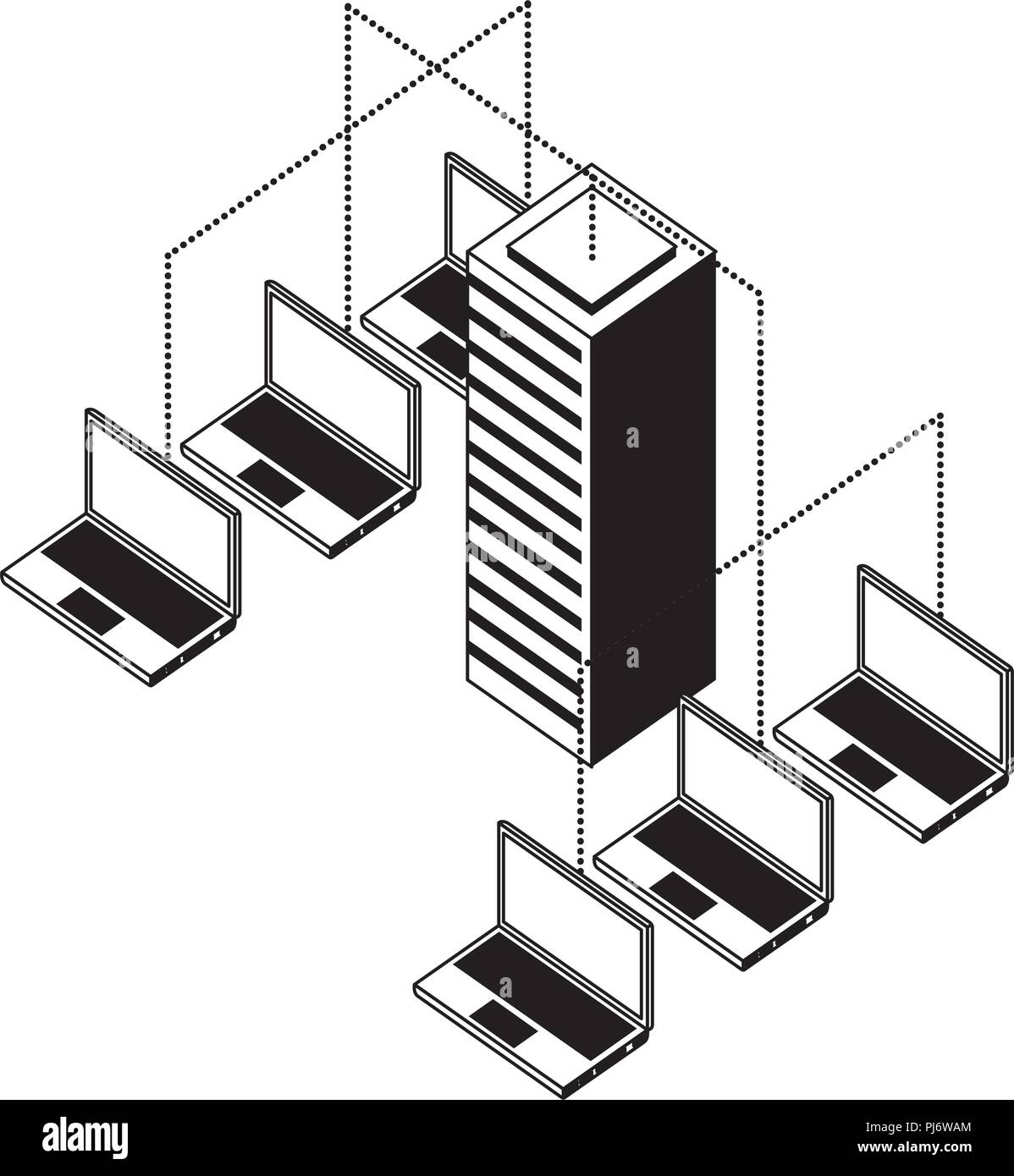 Database Server Connection Transfer Data Laptops Network Vector