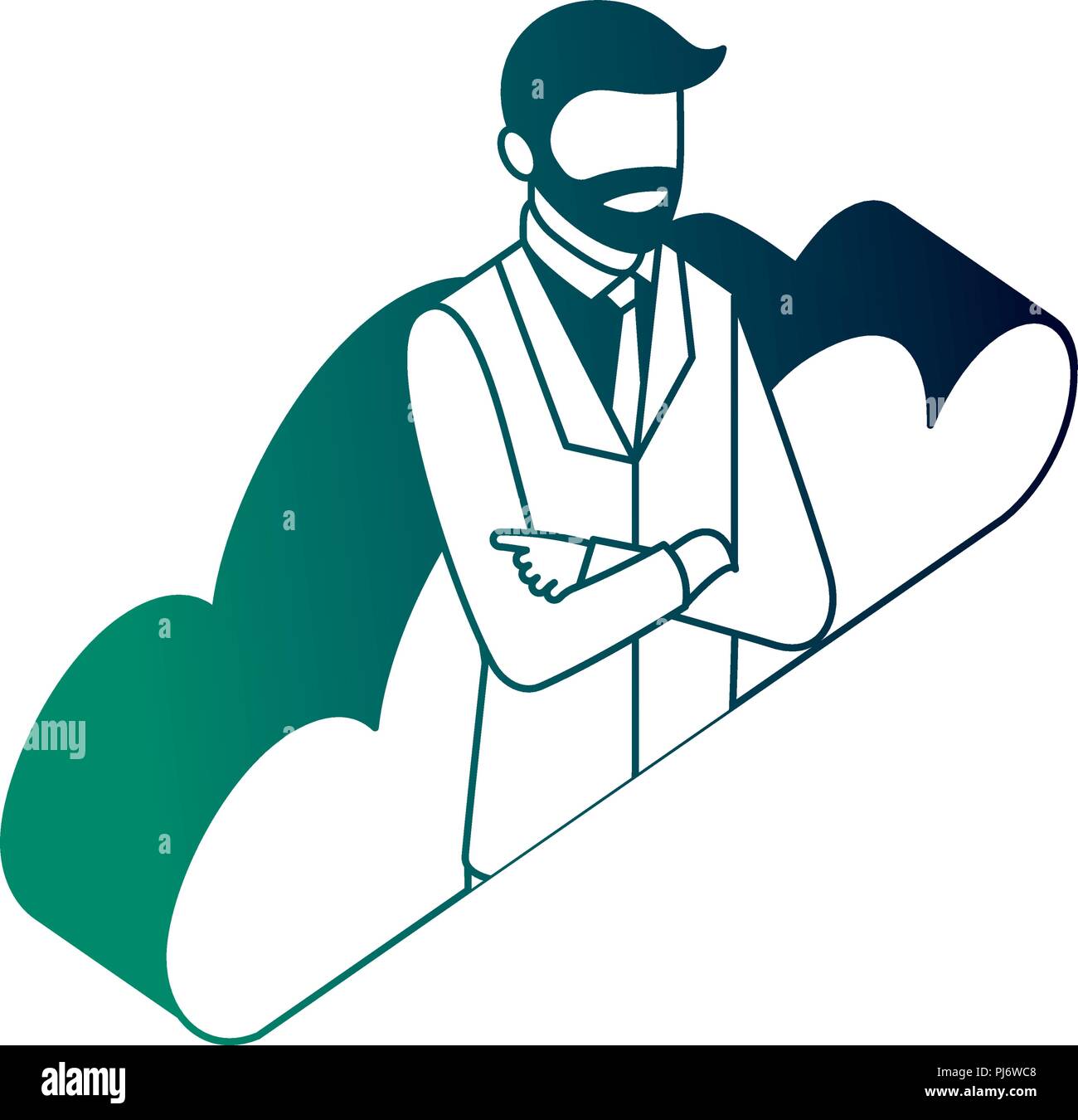 beard businessman cloud computing storage vector illustration neon ...