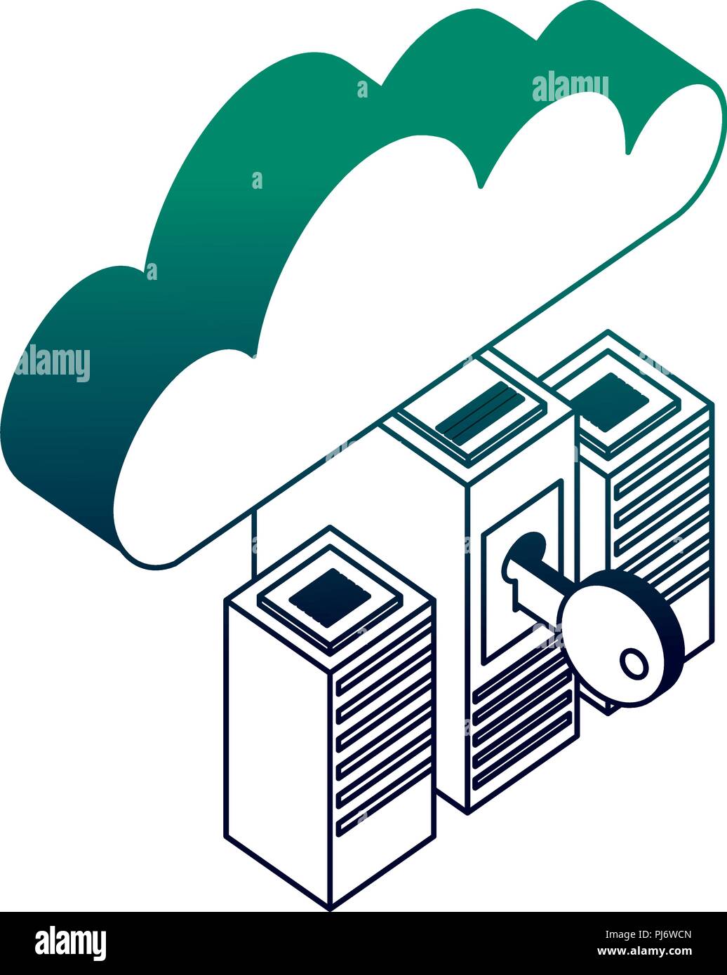 Cyber Security Database Server Cloud Computing Network Vector Illustration Neon Stock Vector