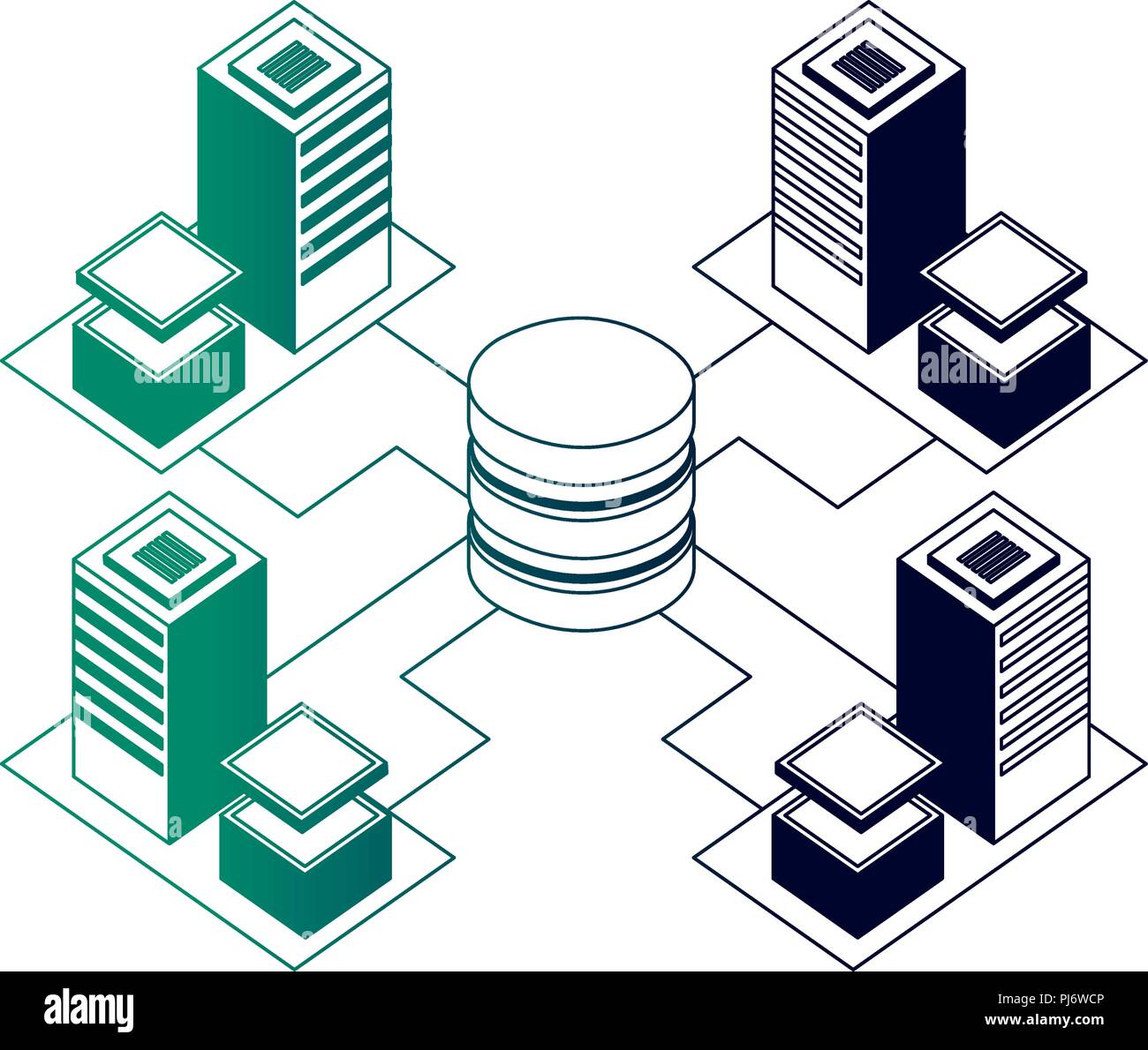Database Center Connected Server Storage Network Vector Illustration