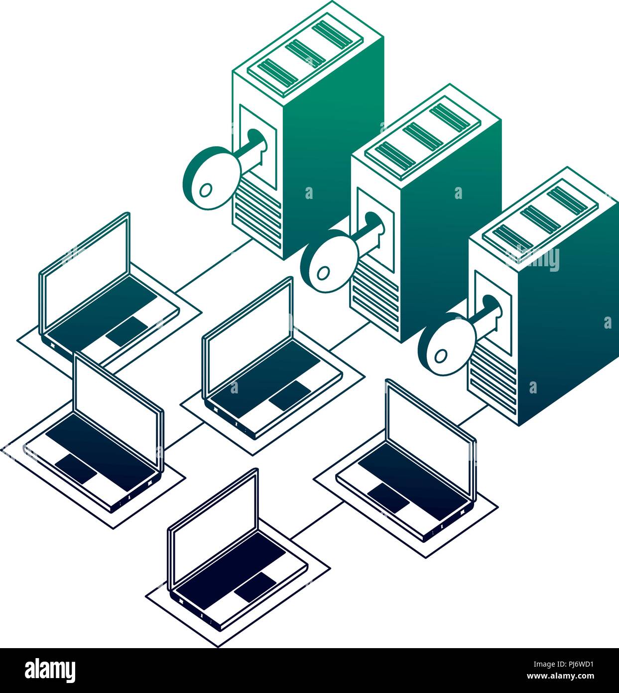 Database Server Center Security Protection Networking Vector Illustration Neon Stock Vector