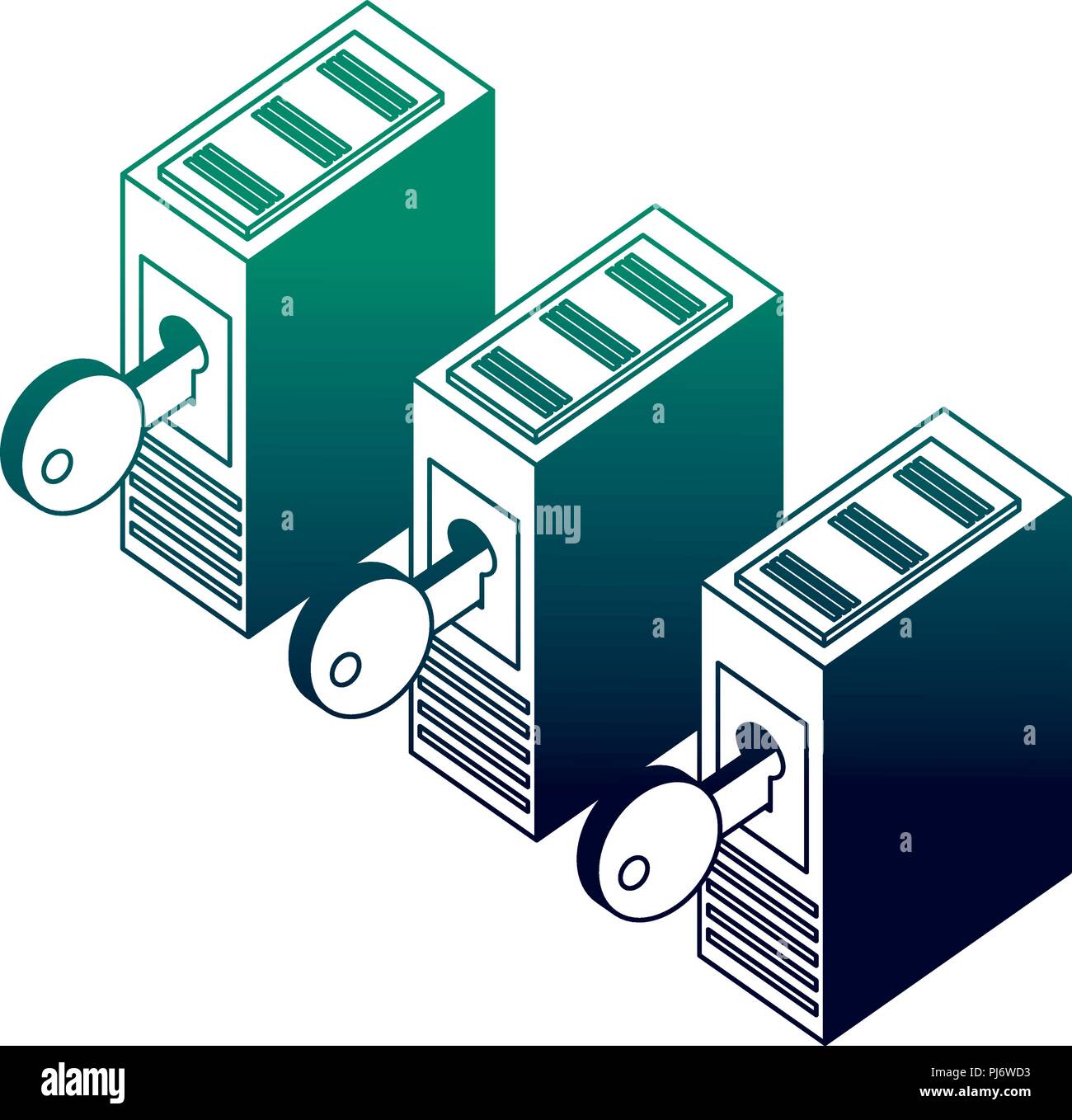 Database Server Center Security Protection Networking Vector Illustration Neon Stock Vector