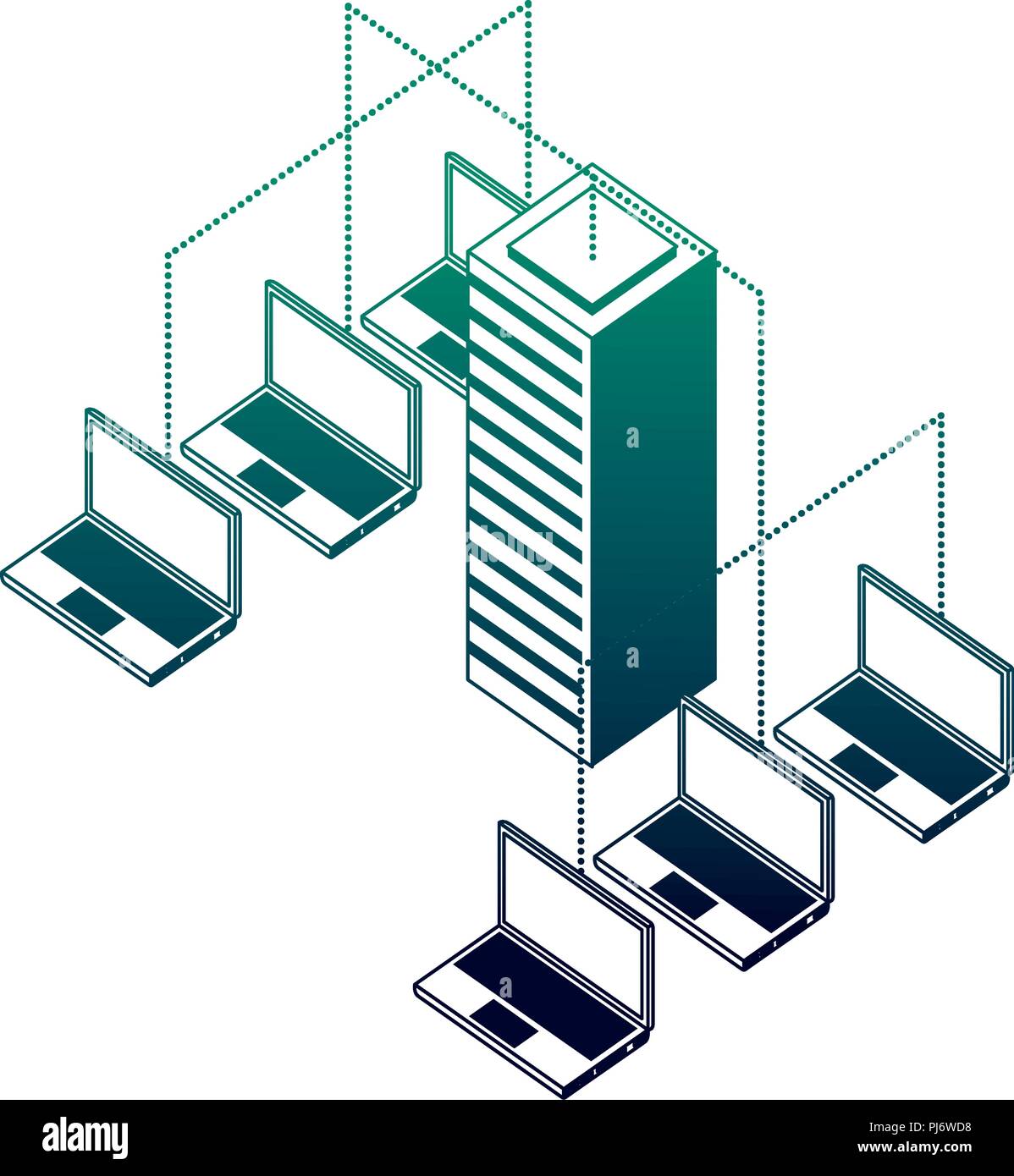Database Server Connection Transfer Data Laptops Network Vector