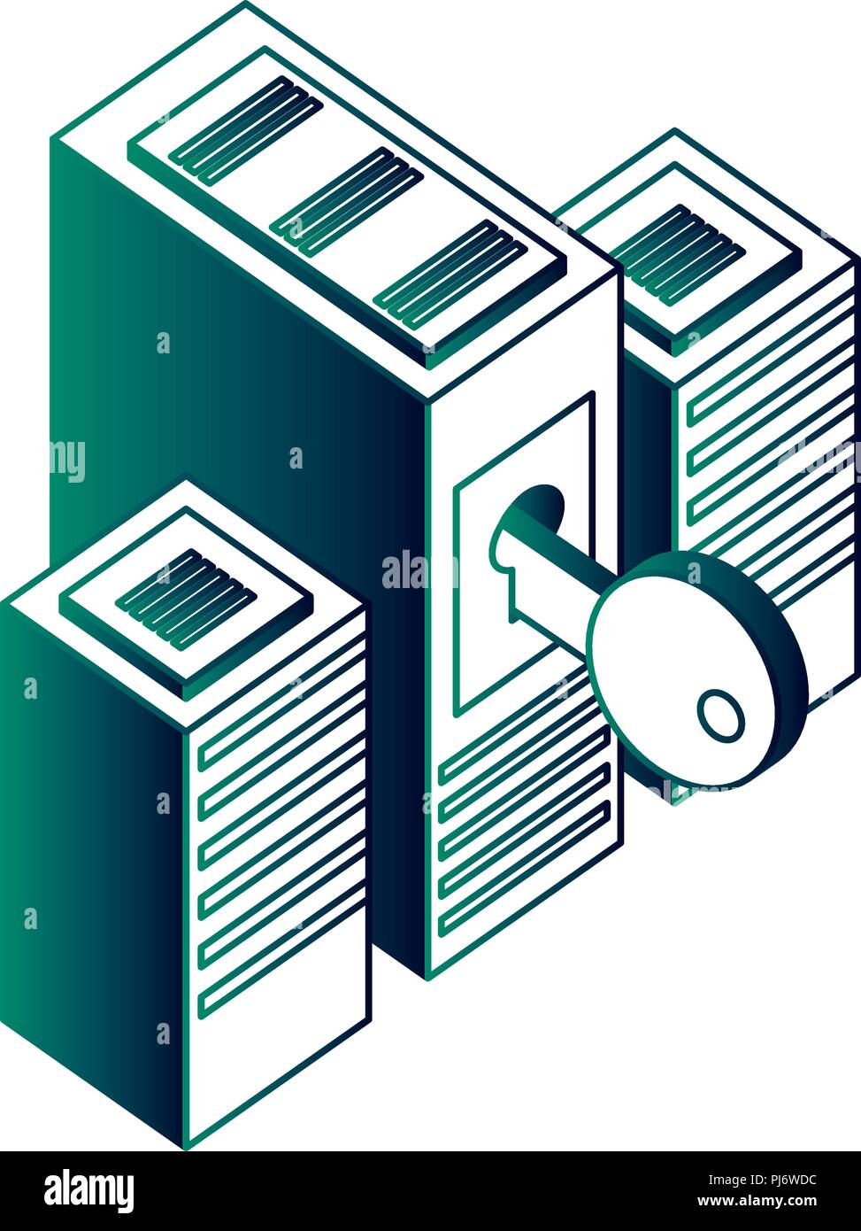 Database Server Center Security Protection Networking Vector Illustration Neon Stock Vector