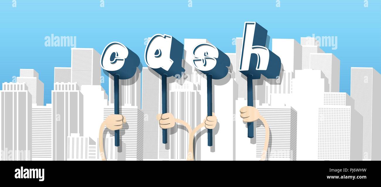 Diverse hands holding letters of the alphabet created the word Cash ...