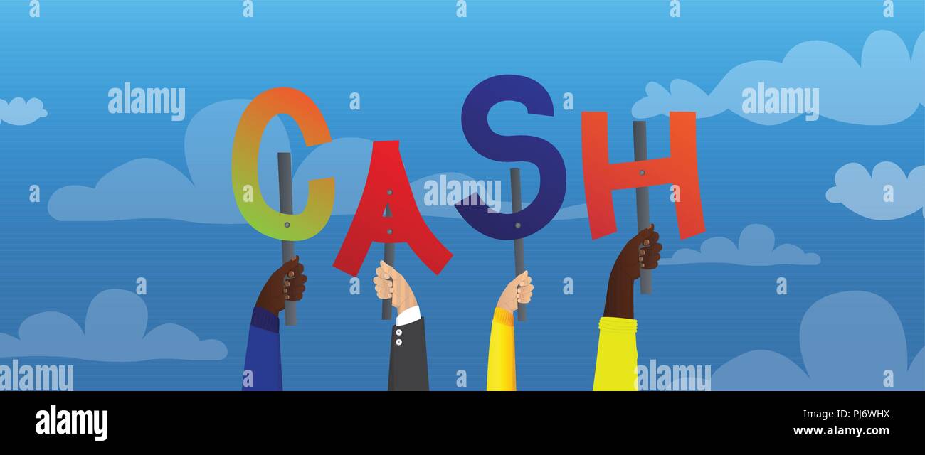 Diverse hands holding letters of the alphabet created the word Cash ...