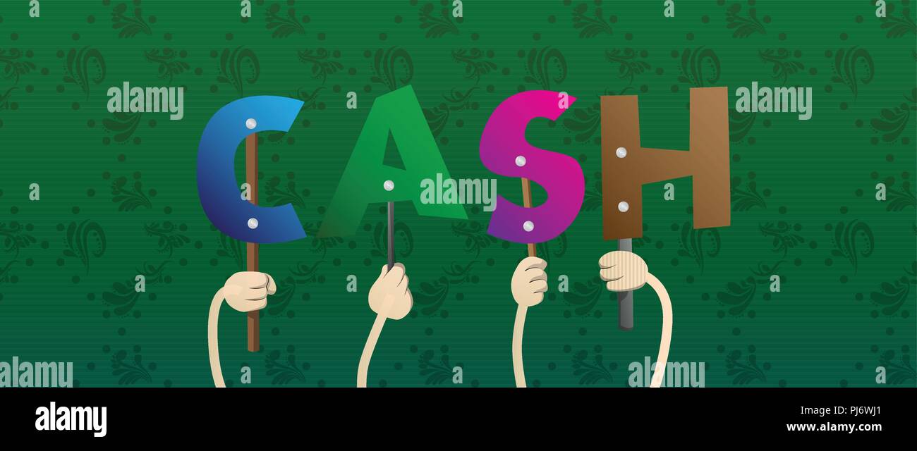 Diverse hands holding letters of the alphabet created the word Cash ...