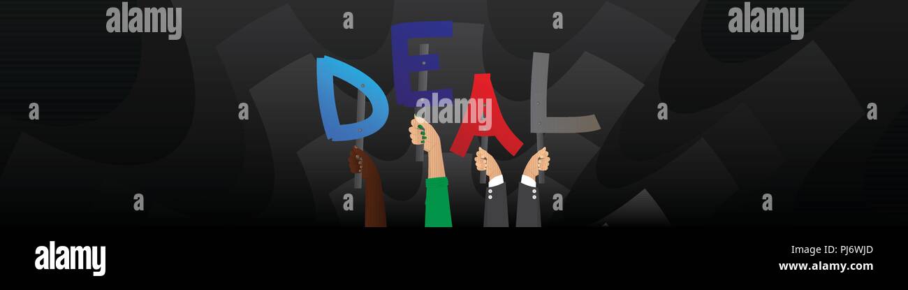 Diverse hands holding letters of the alphabet created the word Deal ...