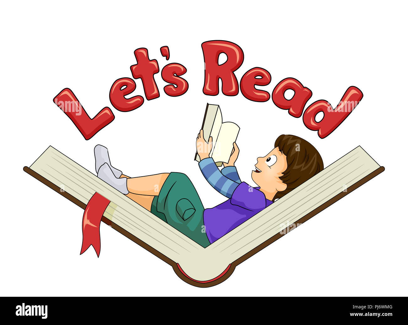 Illustration of a Kid Boy Reading a Book on Top of an Open Book with ... Illustration of a Kid Boy Reading a Book on Top of an Open Book with ...