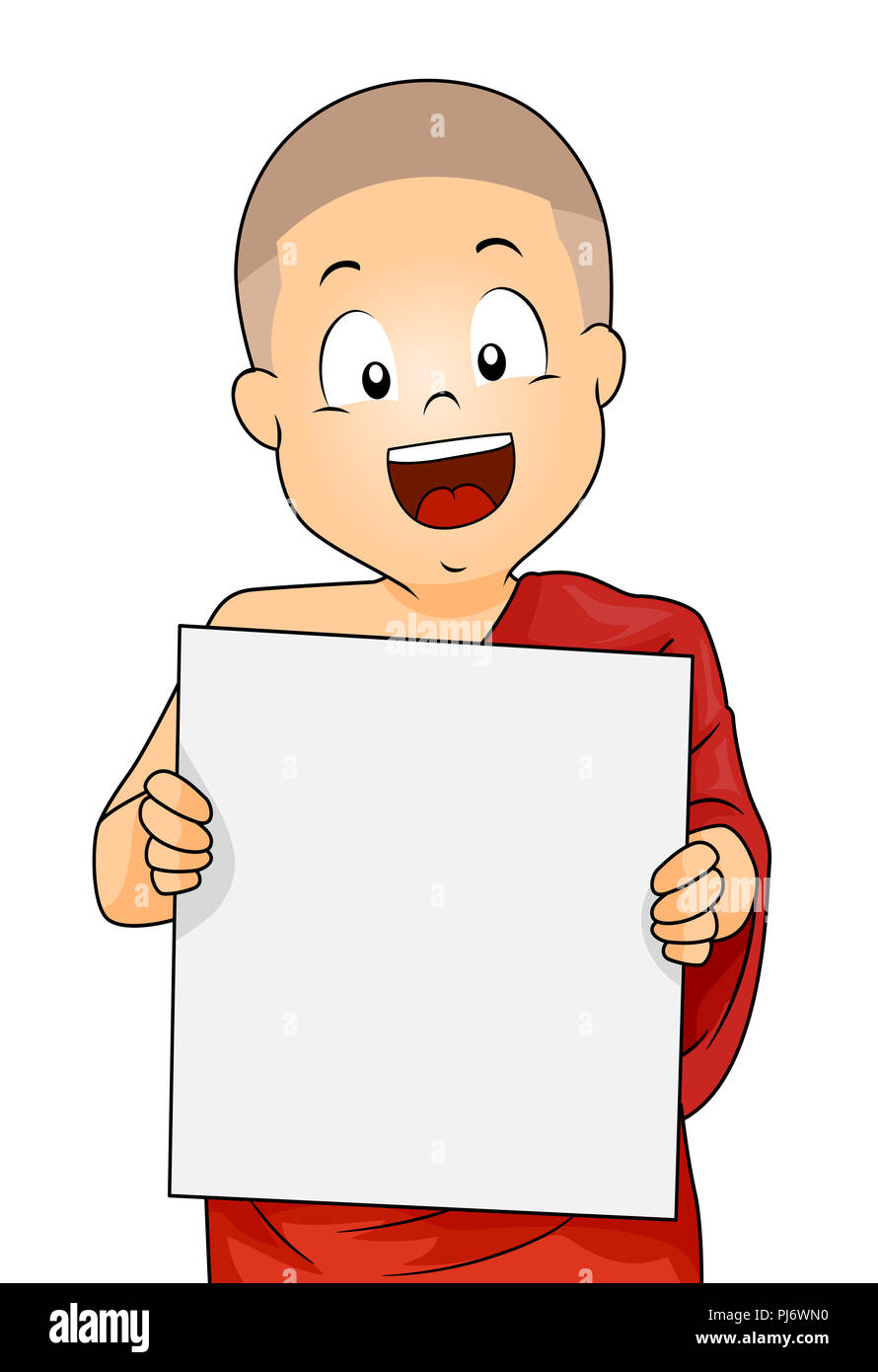 Illustration of a Kid Boy Monk Holding a Blank Board Stock Photo - Alamy