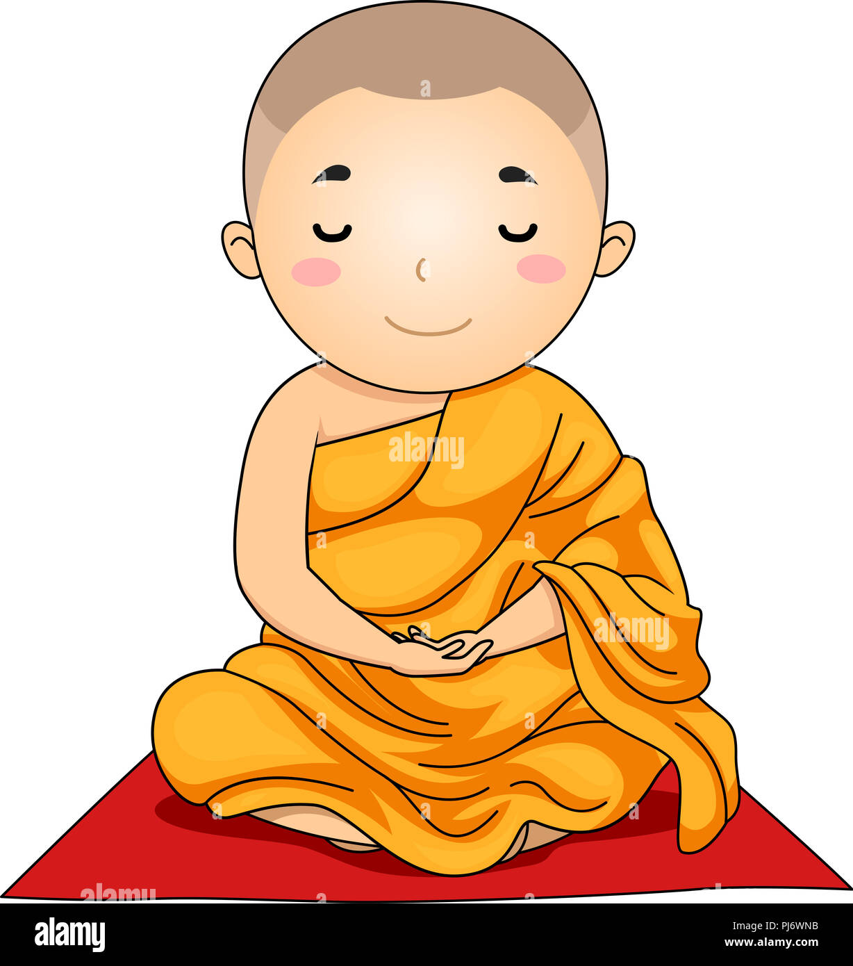 Illustration of a Kid Boy Monk Sitting and Meditating in Lotus Position ...