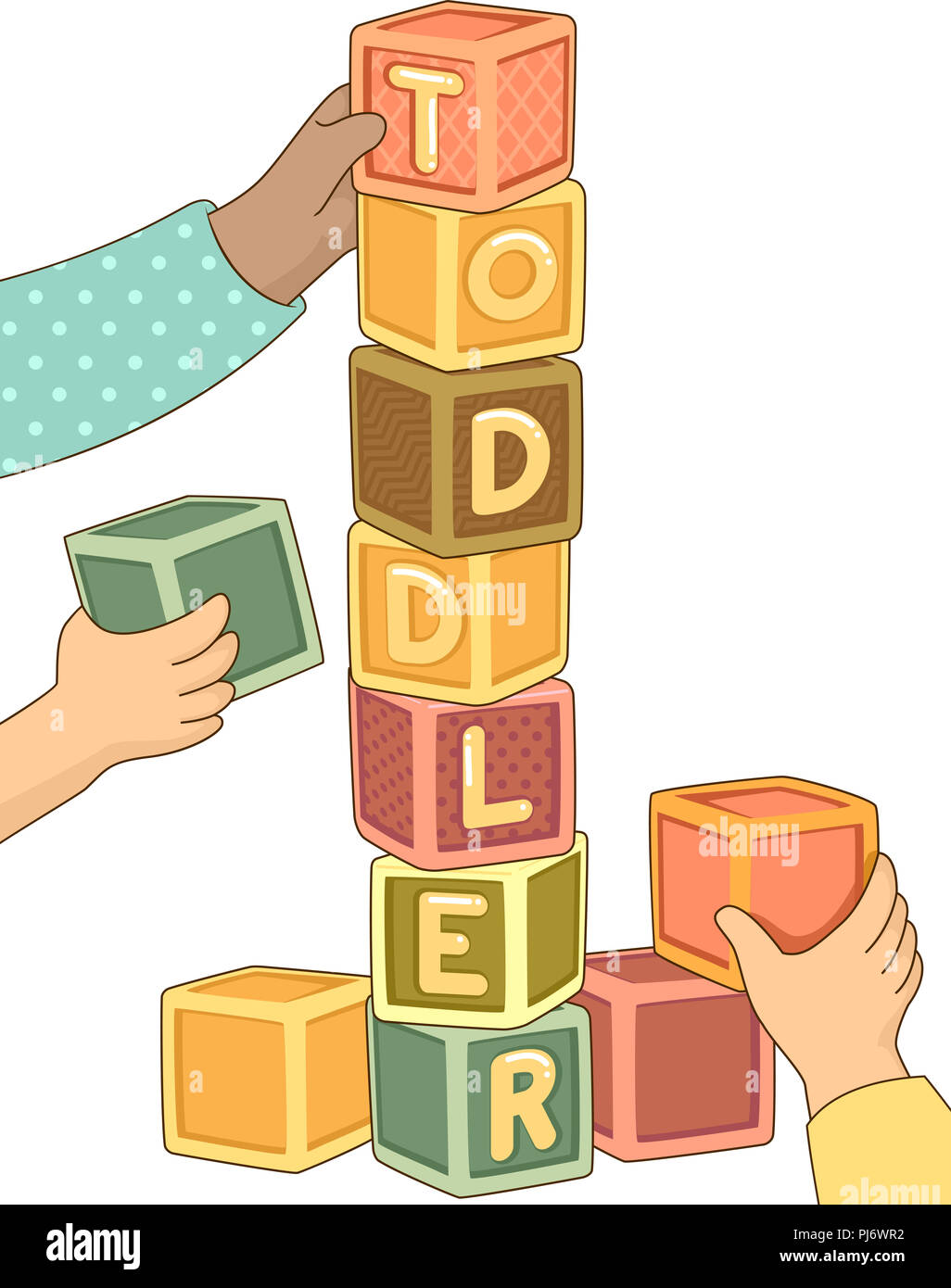 Illustration of a Kids Hands Stacking Up a Cube Tower Forming a Toddler ...
