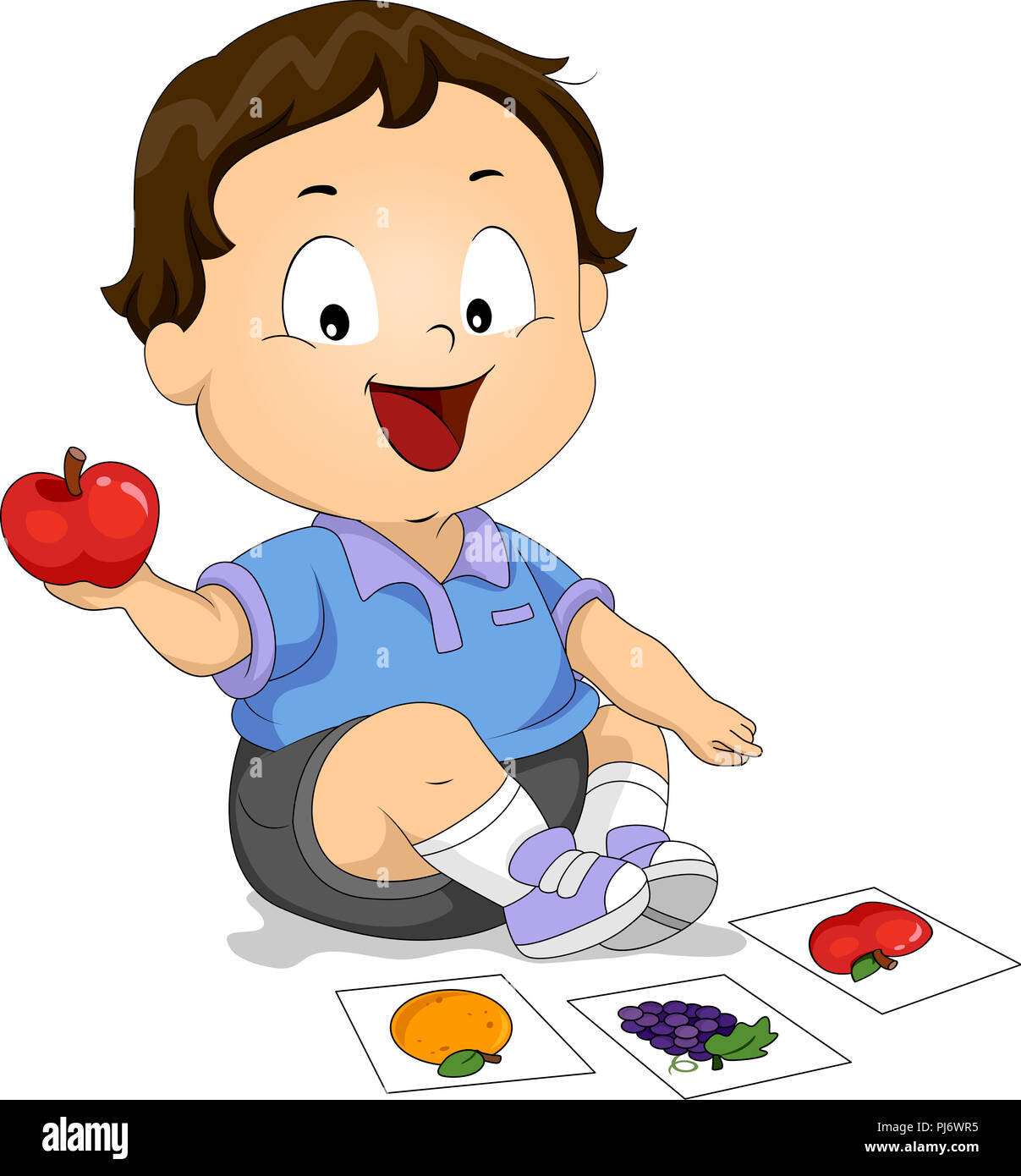 Illustration of a Kid Boy Holding an Apple and Pointing to an Apple ...