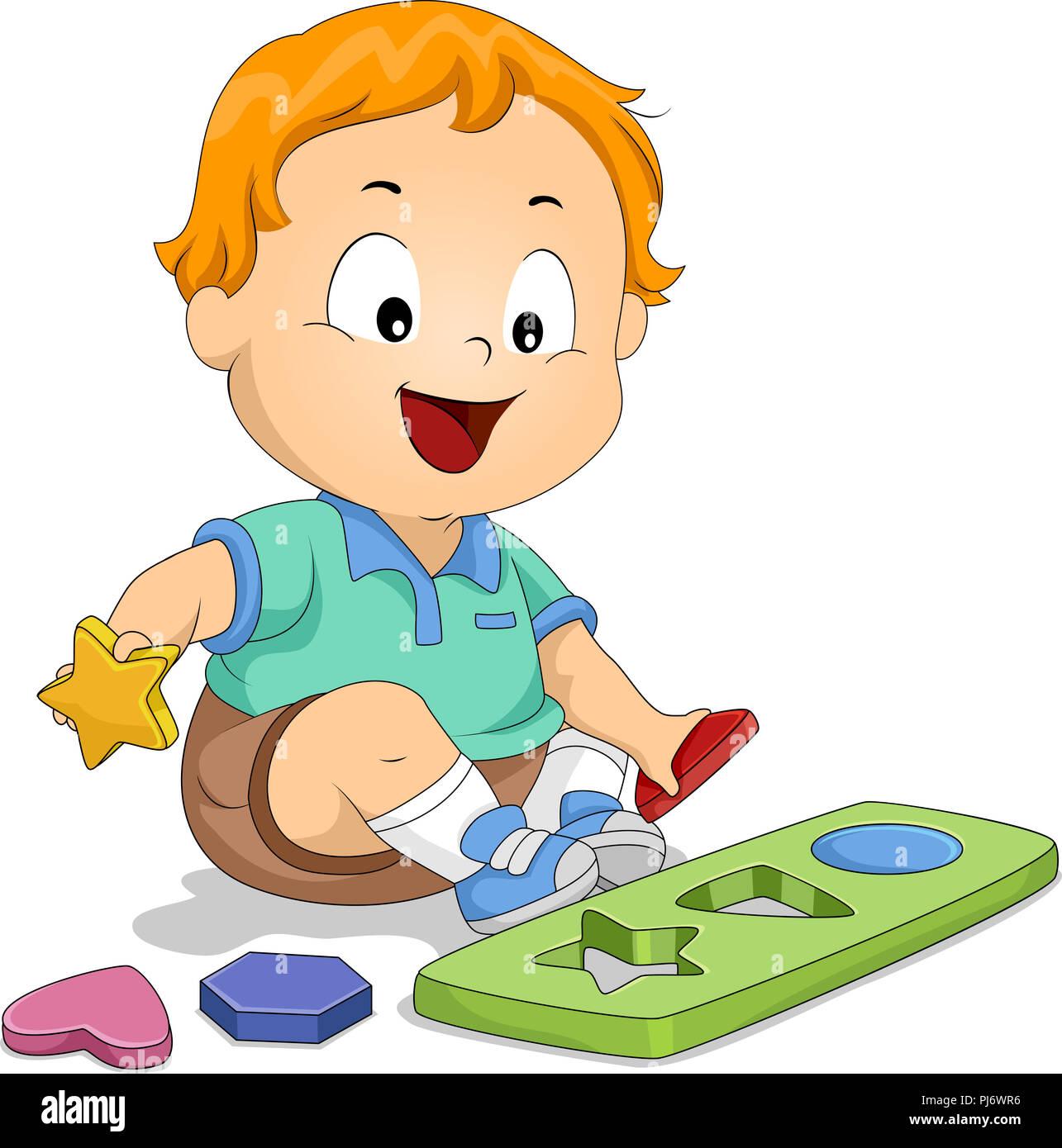 Illustration of a Kid Boy Holding Geometric Shapes and Picking Correct ...
