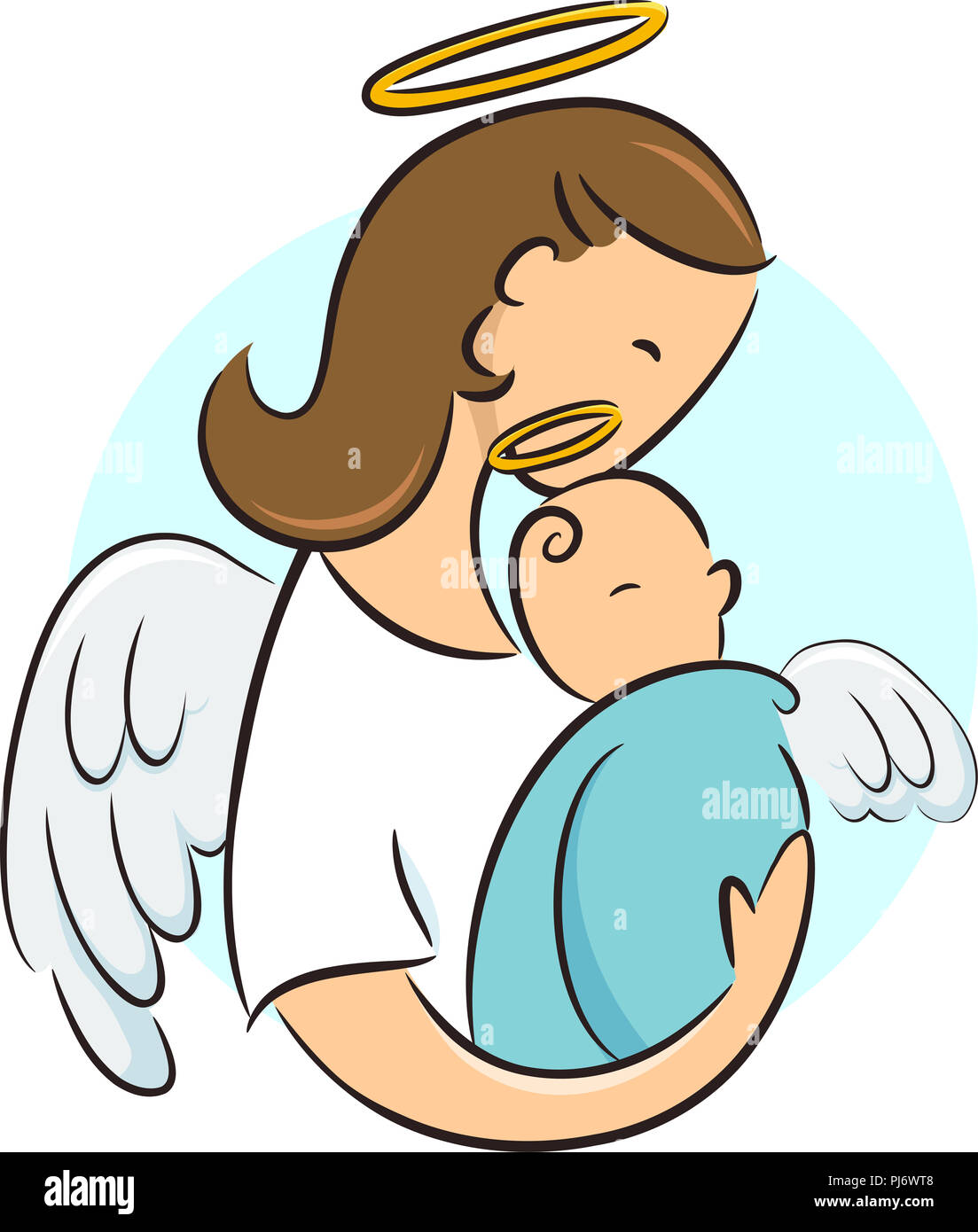 Illustration of a Guardian Angel Hugging a Newborn Baby with Halo Stock ...