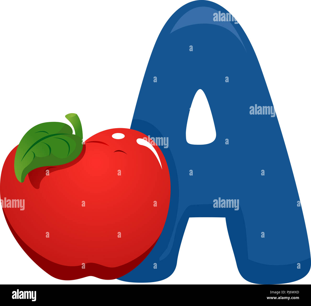 Illustration of Fruit Alphabet, a Blue Letter A and a Red Apple Stock ...