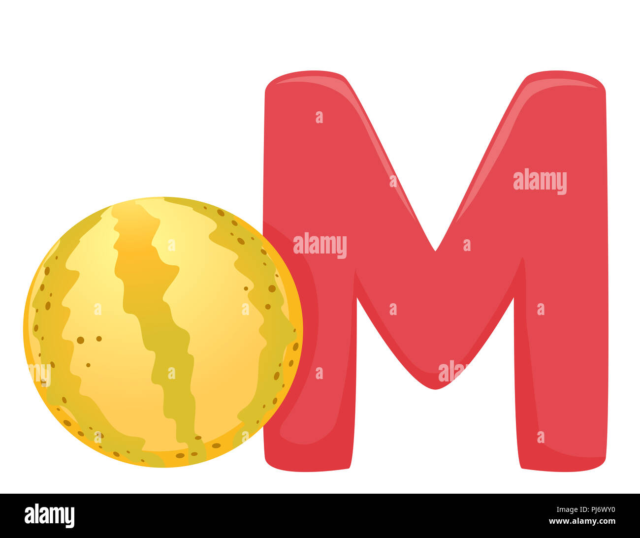 Illustration of Fruit Alphabet, a Red Letter M and a Melon Stock Photo ...