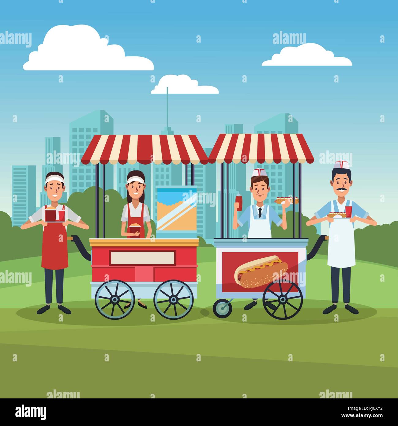 Hot dog cart in park Stock Vector Image & Art - Alamy