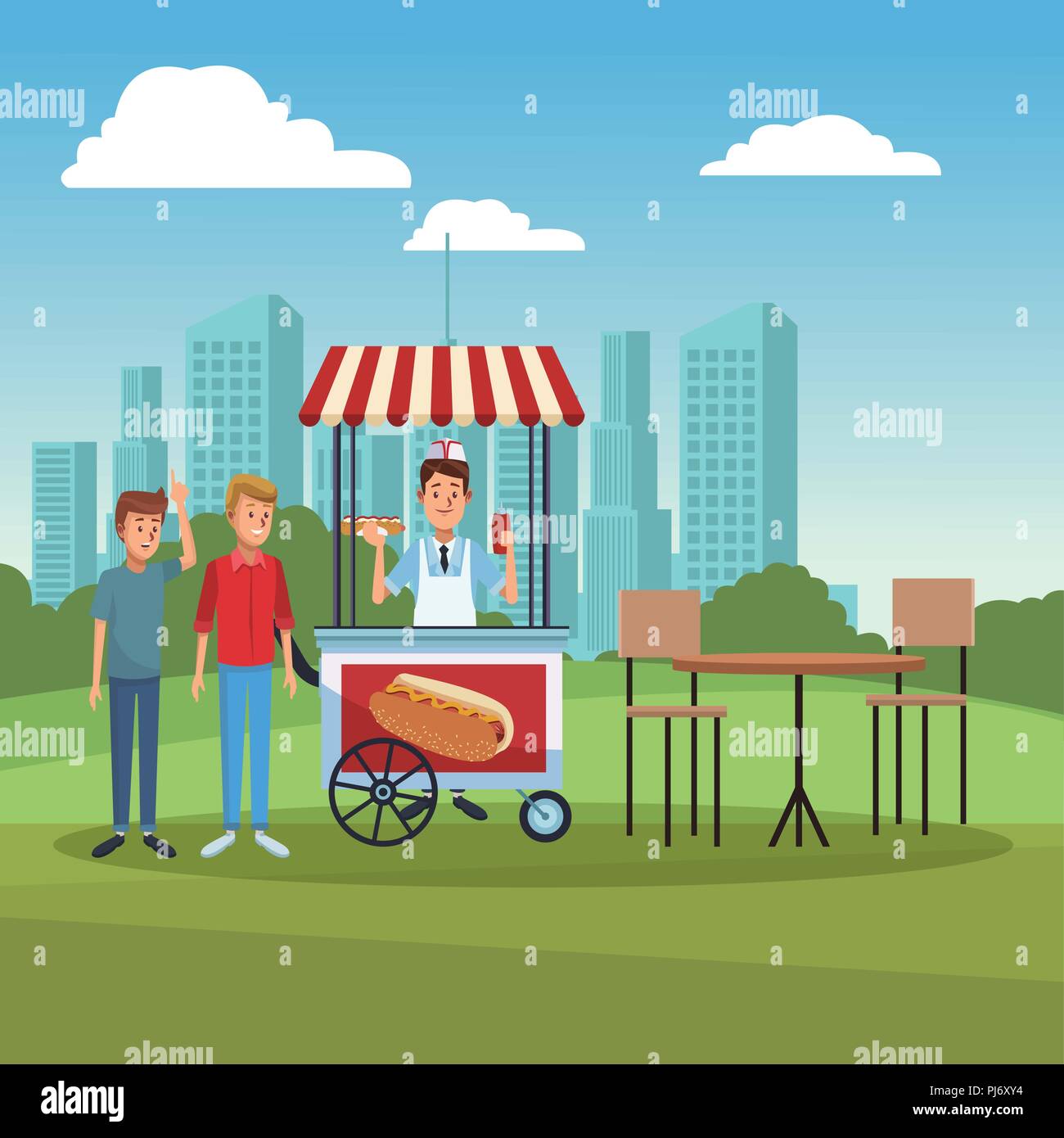 Hot dog cart in park Stock Vector Image & Art - Alamy