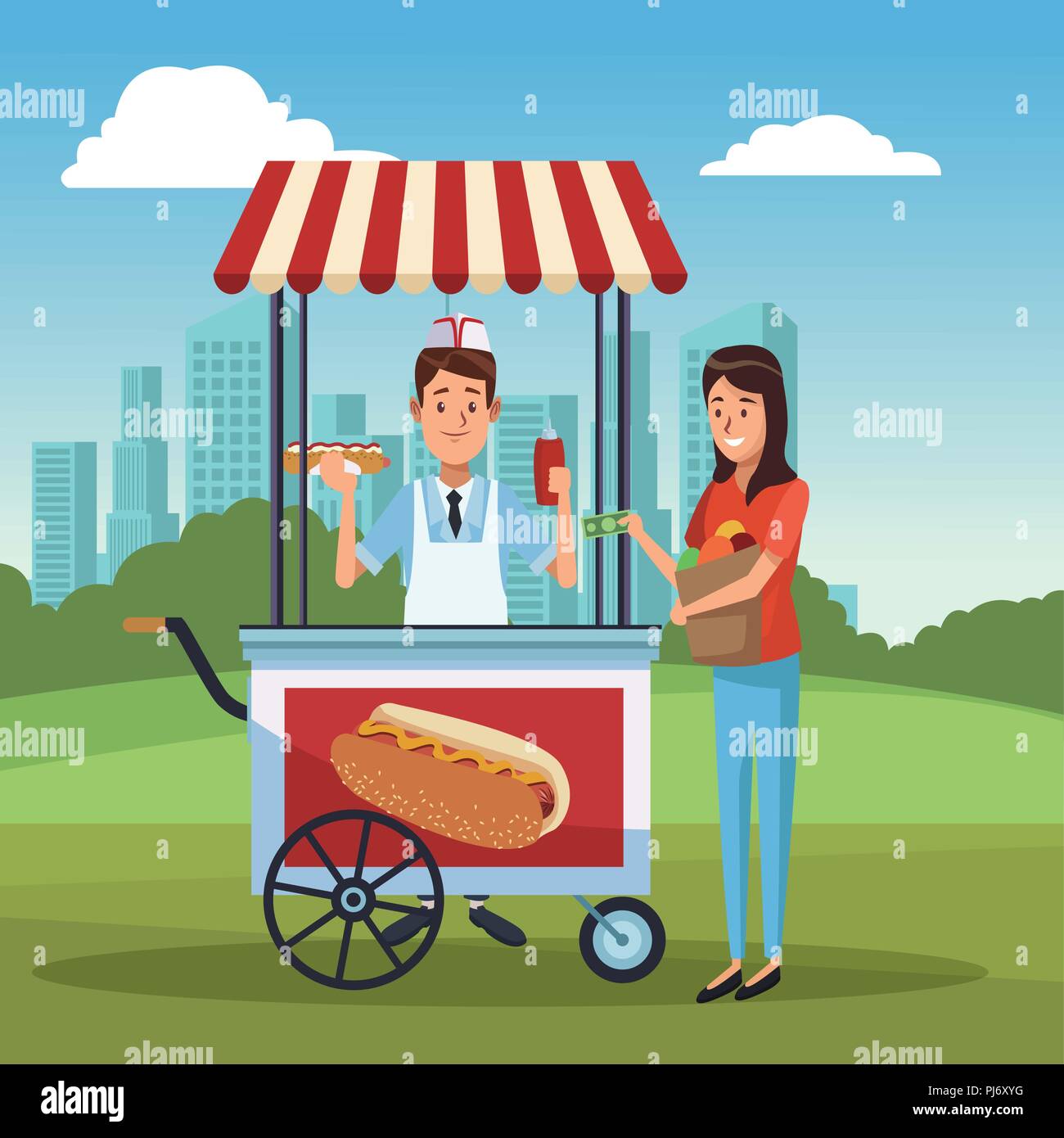Hot dog cart in park Stock Vector Image & Art - Alamy