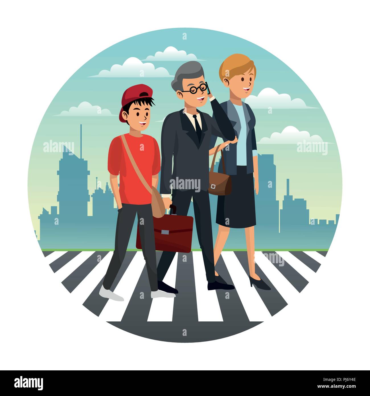 Crowd people pedestrian crossing crosswalk Stock Vector Images - Alamy