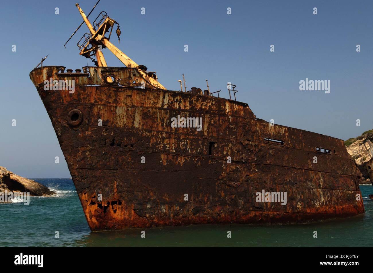 Bow of old shipwreck Inland with detail in Amorgos Stock Photo - Alamy