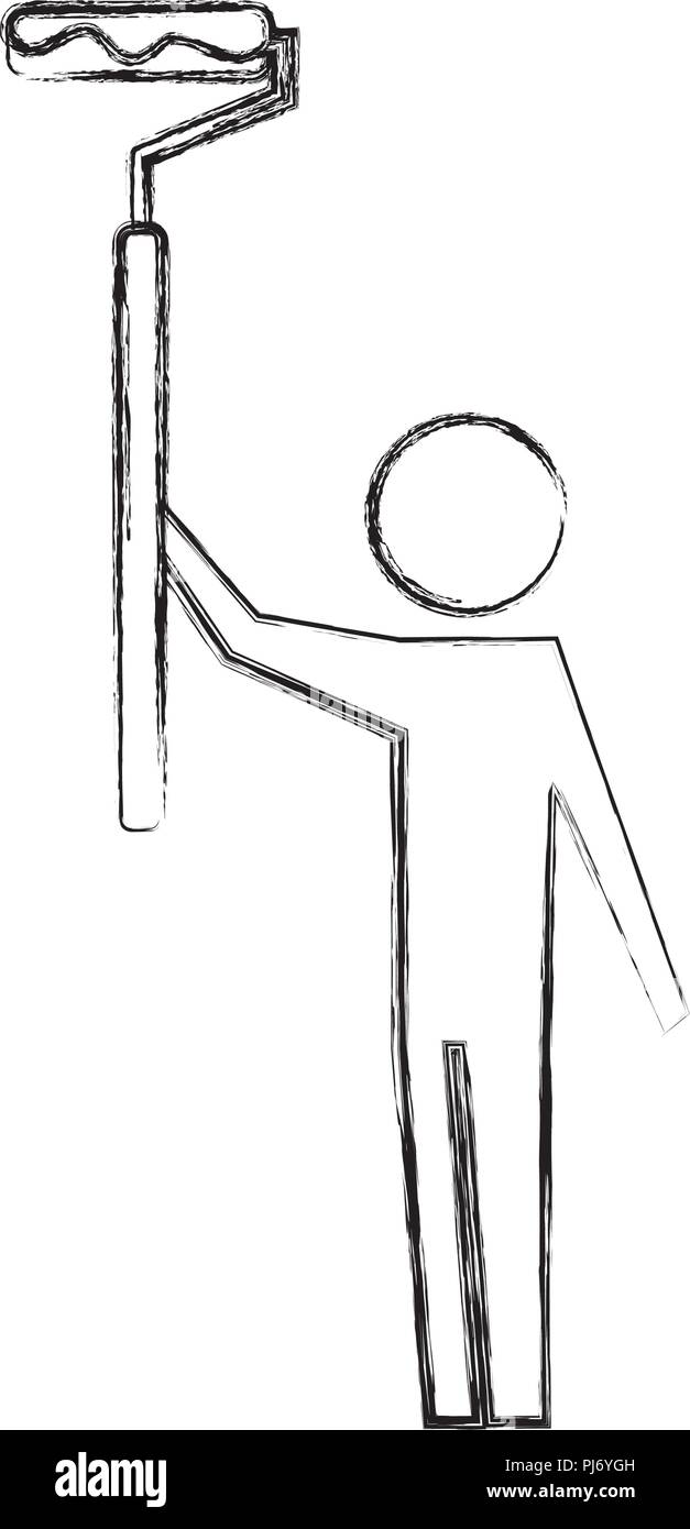 man pictogram holding roller paint repair tool Stock Vector Image & Art ...