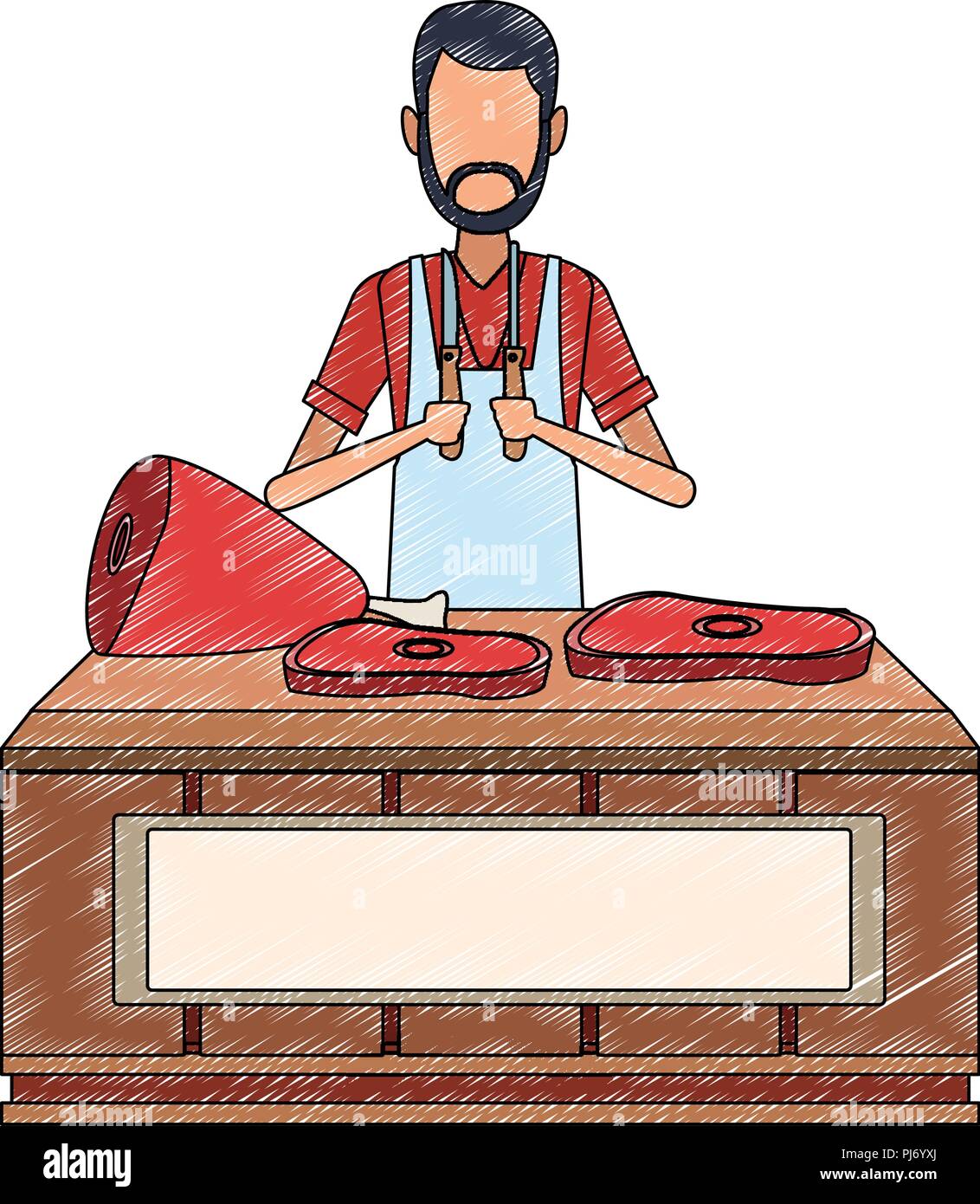 Happy butcher shop Stock Vector Images - Alamy