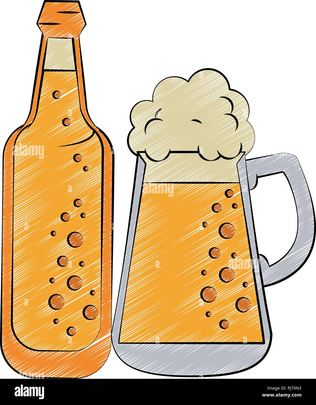 Cold beer cup and bottle scribble Stock Vector Image & Art - Alamy