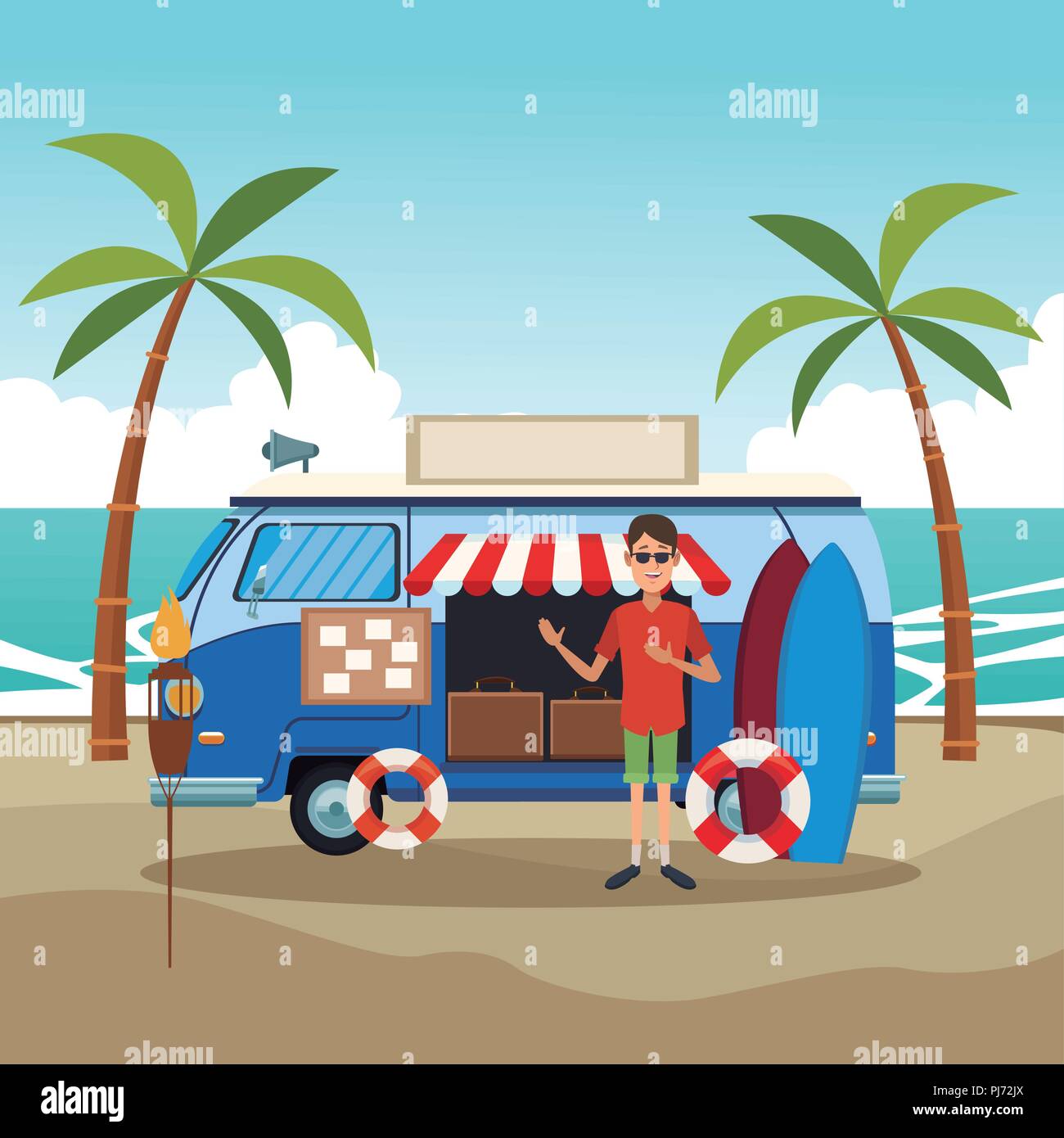 Retro van shop at beach Stock Vector Image & Art - Alamy
