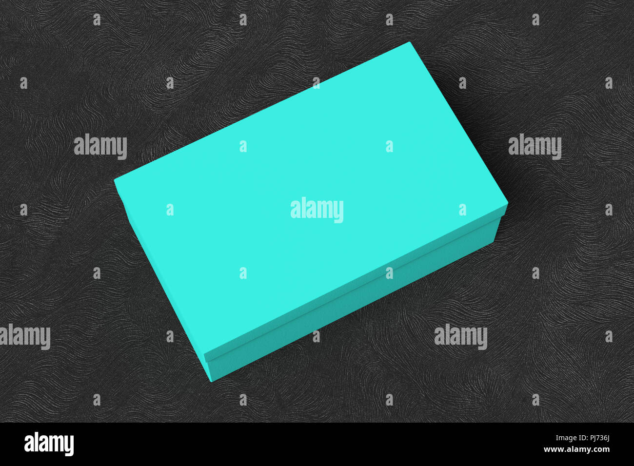 Cyan shoe box container on black background. Packaging mockup. 3d ...