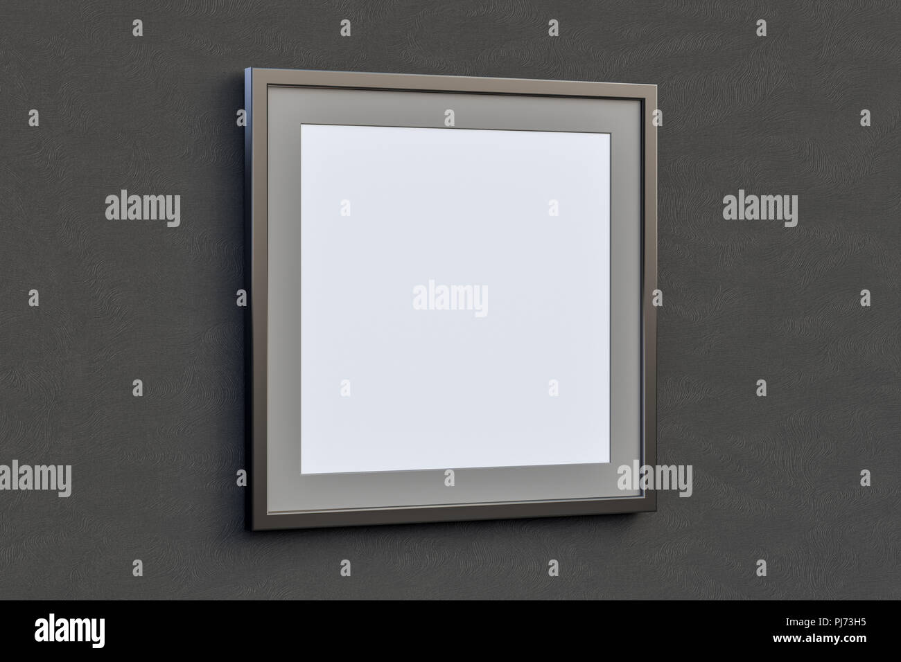 Square frame with blank poster mock up on black wall. Include clipping ...