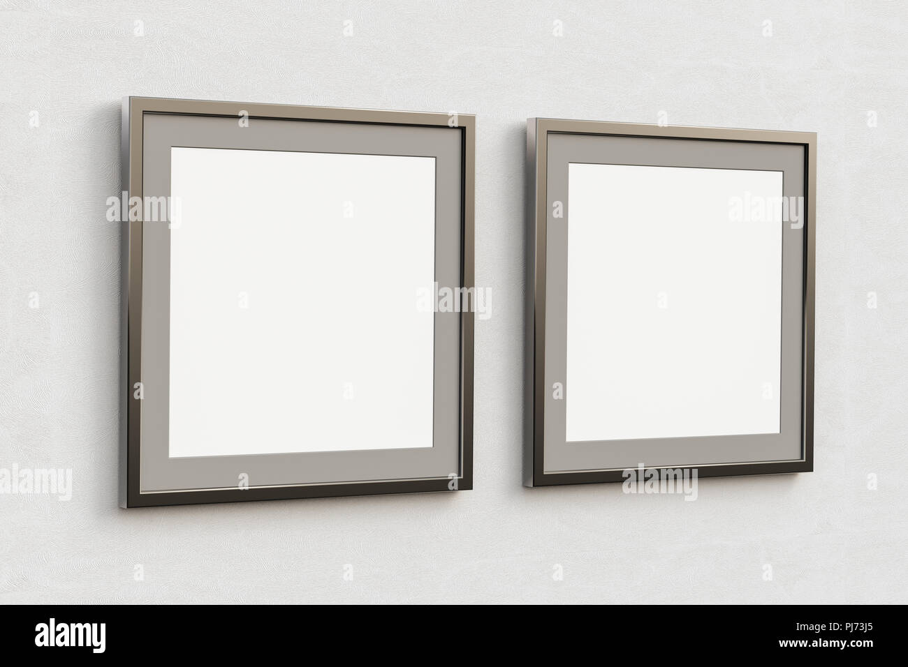 Two square frames with blank poster mock up on white wall. Include ...