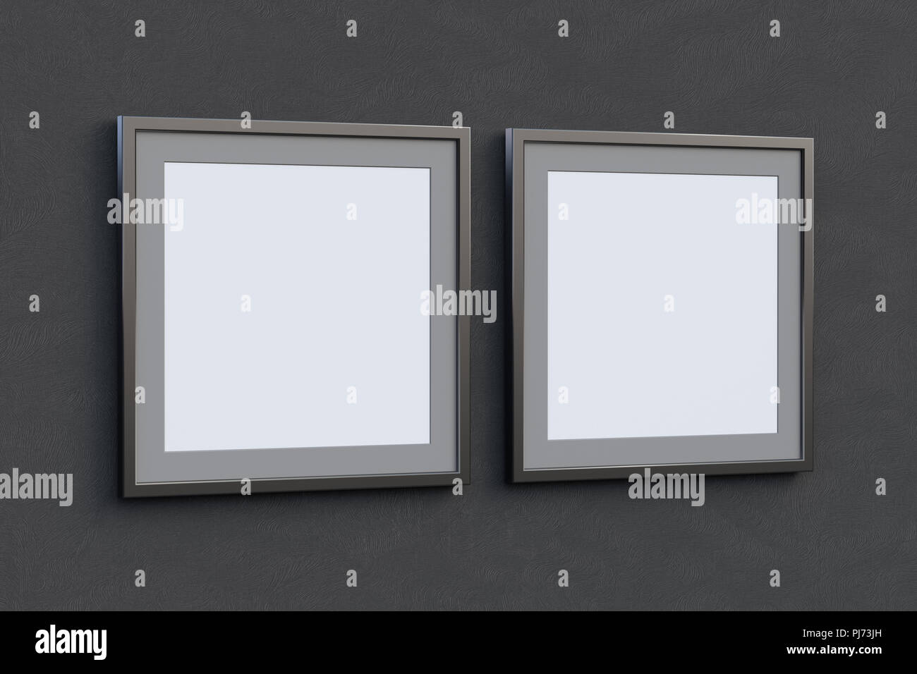 Two square frames with blank poster mock up on black wall. Include ...