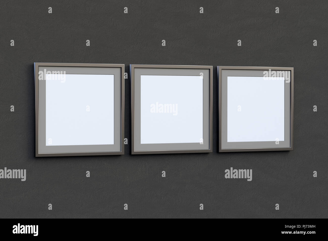 Three square frames with blank poster mock up on black wall. Include ...