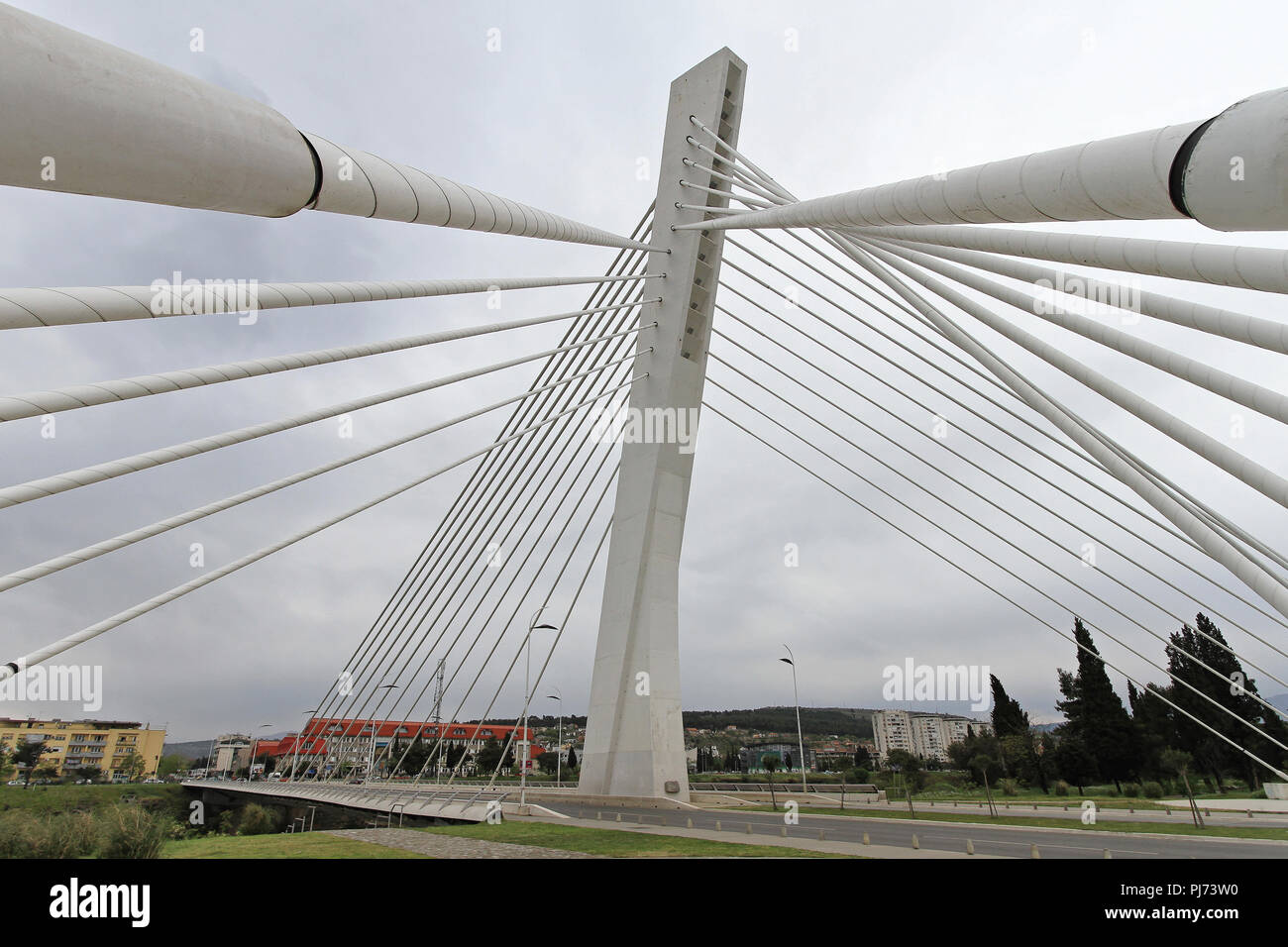 White suspension Millennium Bridge in Podgorica Montenegro Stock Photo ...